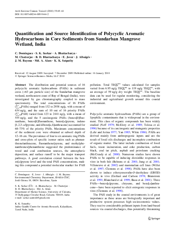 (PDF) Quantification and Source Identification of Polycyclic Aromatic Hydrocarbons in Core ...