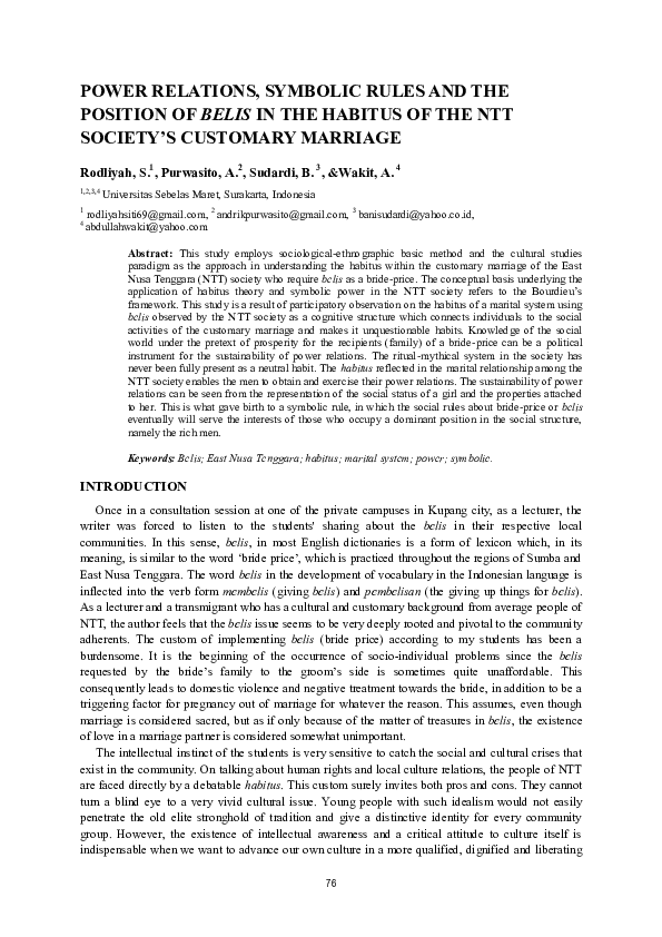 (PDF) Power Relations, Symbolic Rules and the Position of Belis in the ...