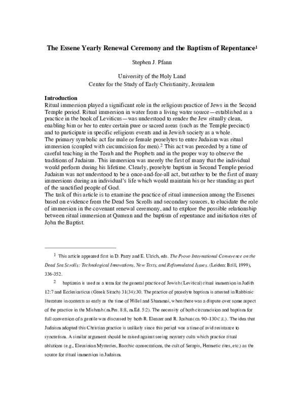 (PDF) The Essene Yearly Renewal Ceremony and the Baptism of Repentance