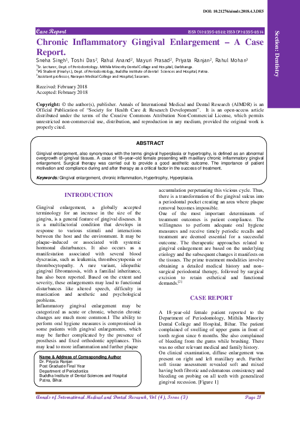 (PDF) Chronic Inflammatory Gingival Enlargement – A Case Report