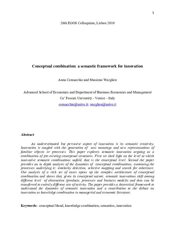 (PDF) Conceptual combination: a semantic framework for innovation