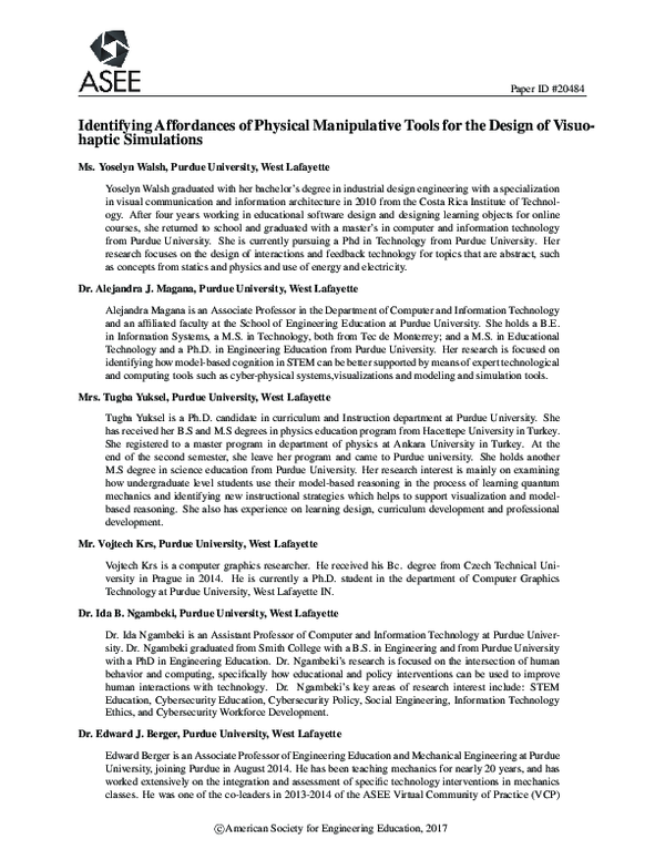 (PDF) Board # 39 : Identifying Affordances of Physical Manipulative ...