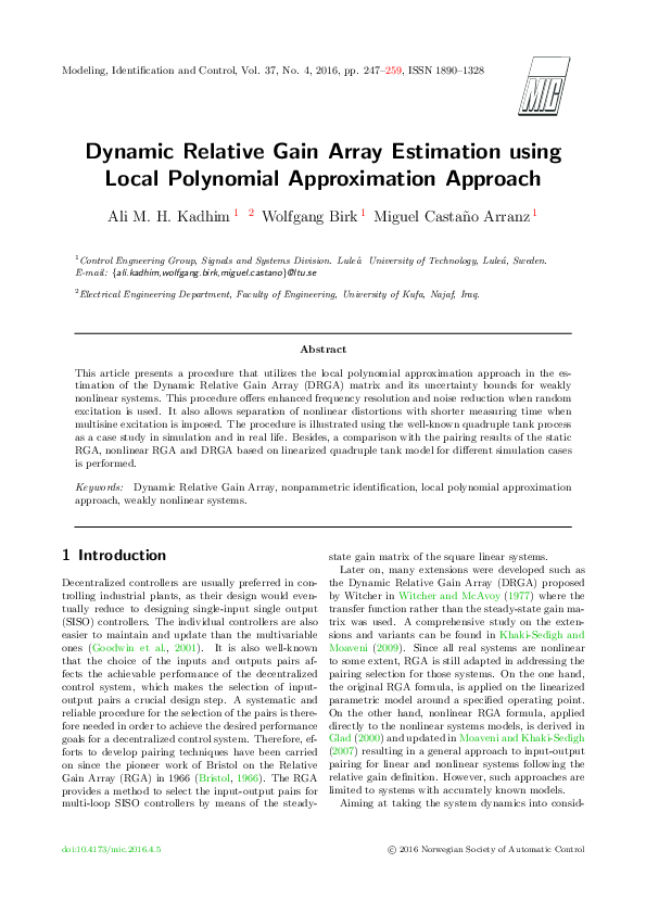 Pdf Dynamic Relative Gain Array Estimation Using Local Polynomial Approximation Approach 