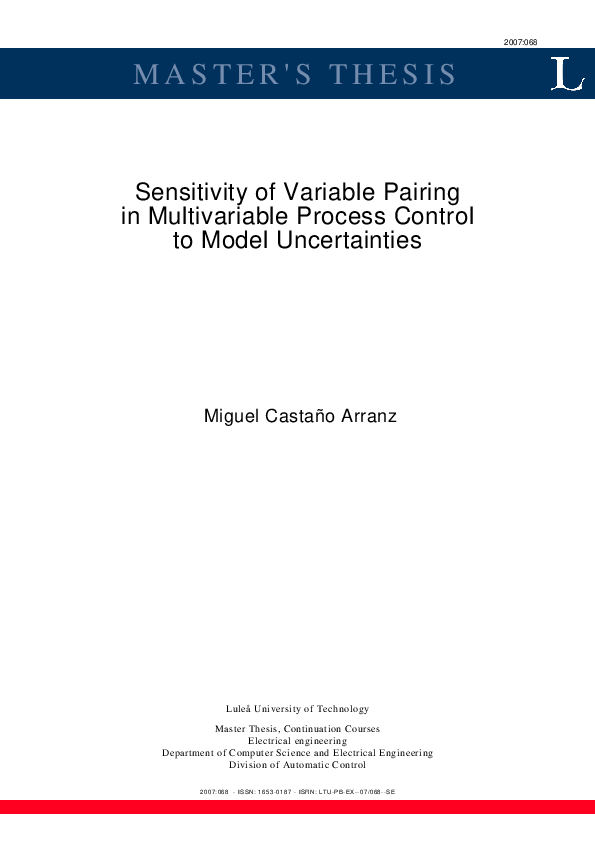 (PDF) 2007:068 Sensitivity of Variable Pairing in Multivariable Process Control to Model ...