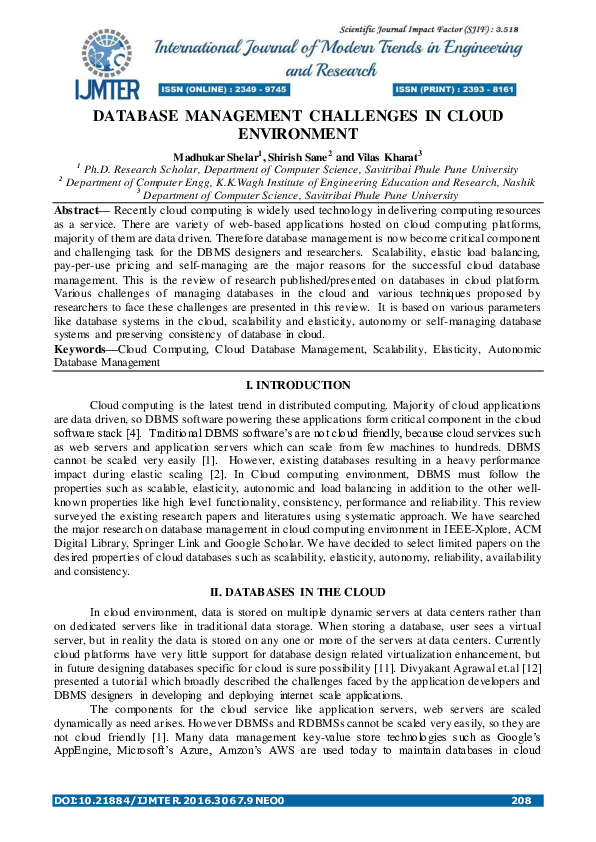 (PDF) Database Management Challenges in Cloud Environment