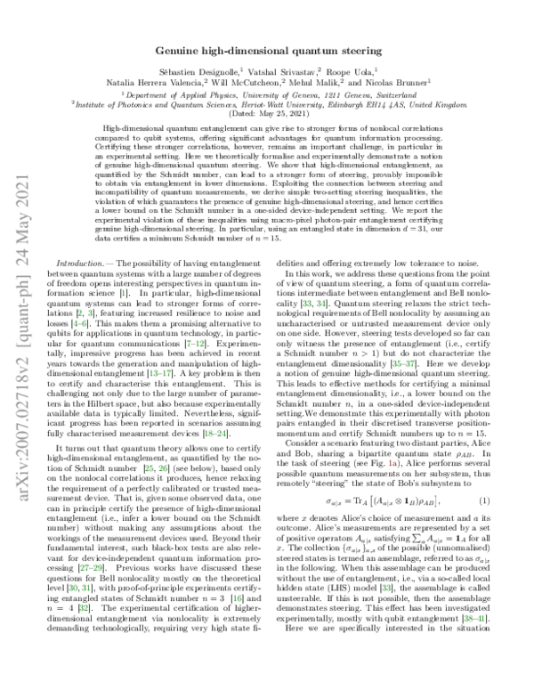 (PDF) Genuine High-Dimensional Quantum Steering