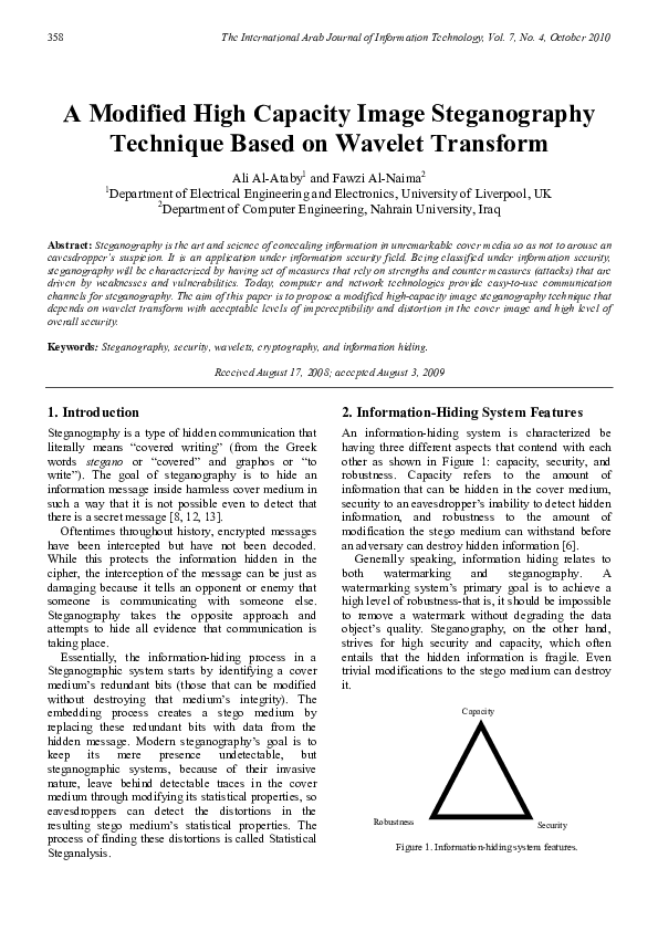 Pdf A Modified High Capacity Image Steganography Technique Based On Wavelet Transform