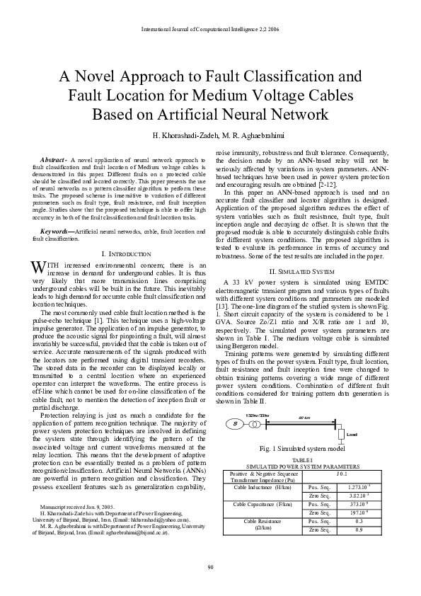 Pdf A Novel Approach To Fault Classification And Fault Location For Medium Voltage Cables