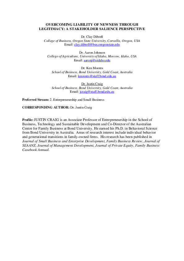 (PDF) Overcoming liability of newness through legitimacy: A stakeholder ...