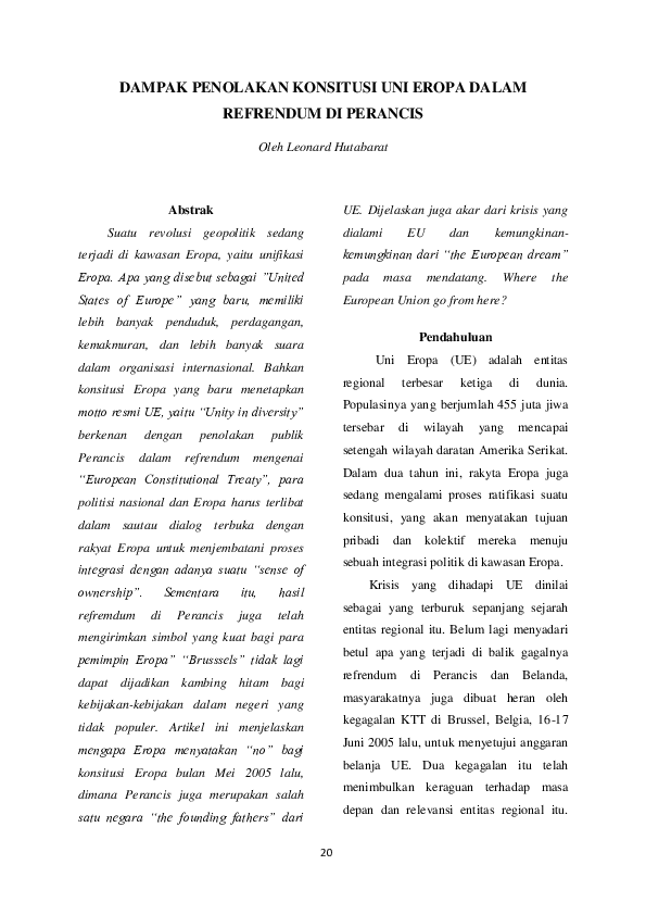 (PDF) Dampak Penolakan Konstitusi Uni Eropa dalam Referendum di Perancis