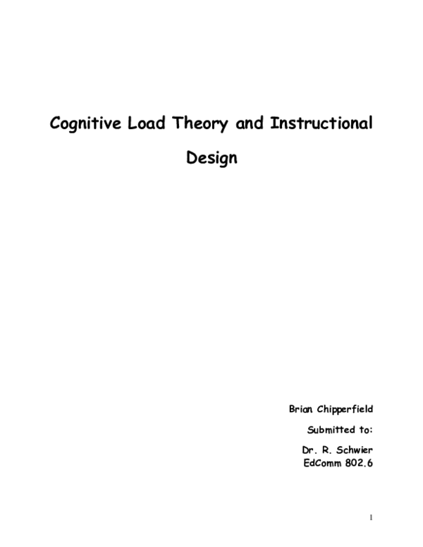 Pdf Cognitive Load Theory Implications Of Cognitive Load Theory On