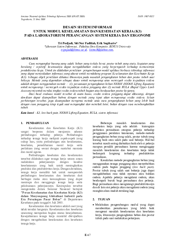 (PDF) Desain Sistem Informasi untuk Modul Keselamatan dan Kesehatan Kerja (K3) pada Laboratorium ...