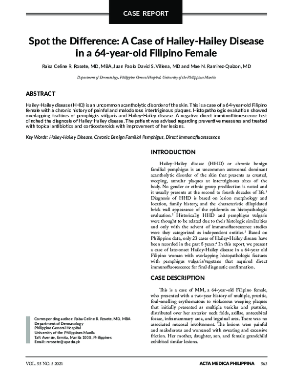 (PDF) Spot the Difference: A Case of Hailey-Hailey Disease in a 64-year ...