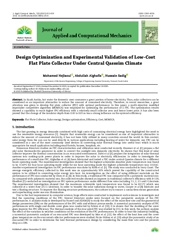 (PDF) Design Optimization and Experimental Validation of Low-Cost Flat ...