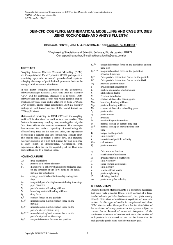 (PDF) Dem-CFD Coupling : Mathematical Modelling and Case Studies Using ...