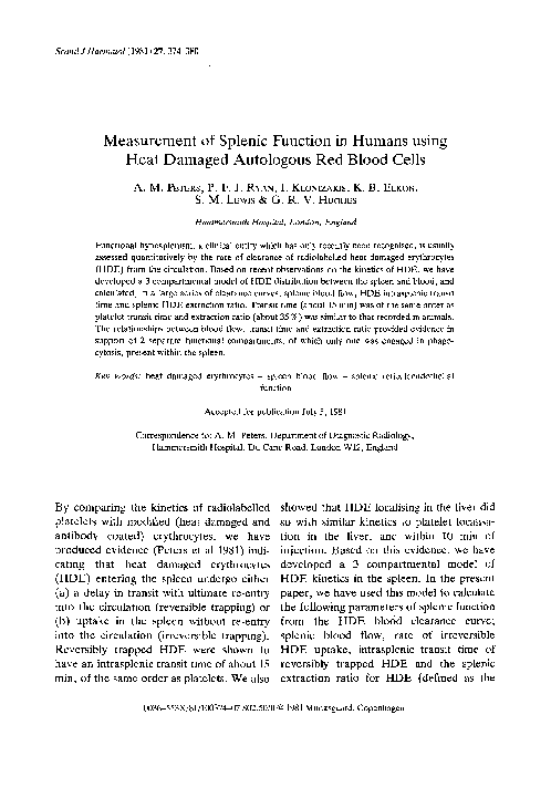 (PDF) Measurement of splenic function in humans using heat damaged ...