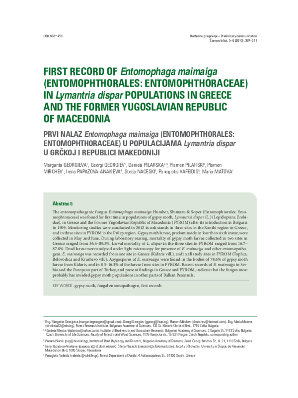 (PDF) First record of Entomophaga maimaiga (Entomophthorales ...