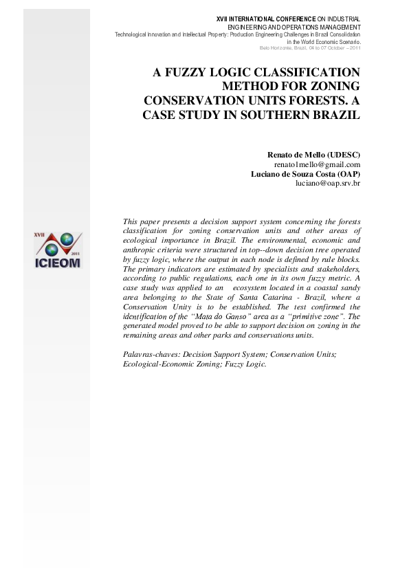 (PDF) A Fuzzy Logic Classification Method for Zoning Conservation Units ...