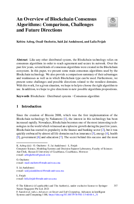 (PDF) An Overview of Blockchain Consensus Algorithms: Comparison, Challenges and Future Directions