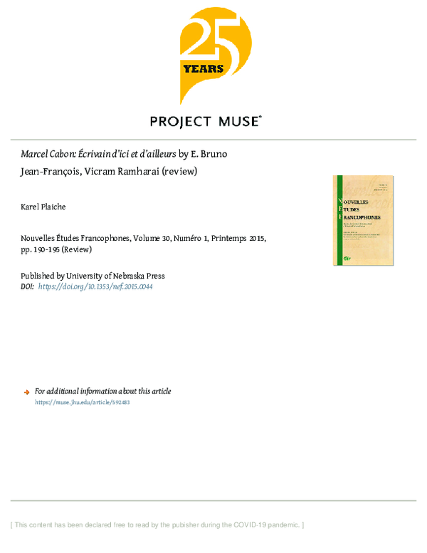 (PDF) Marcel Cabon: Écrivain d’ici et d’ailleurs by E. Bruno Jean ...
