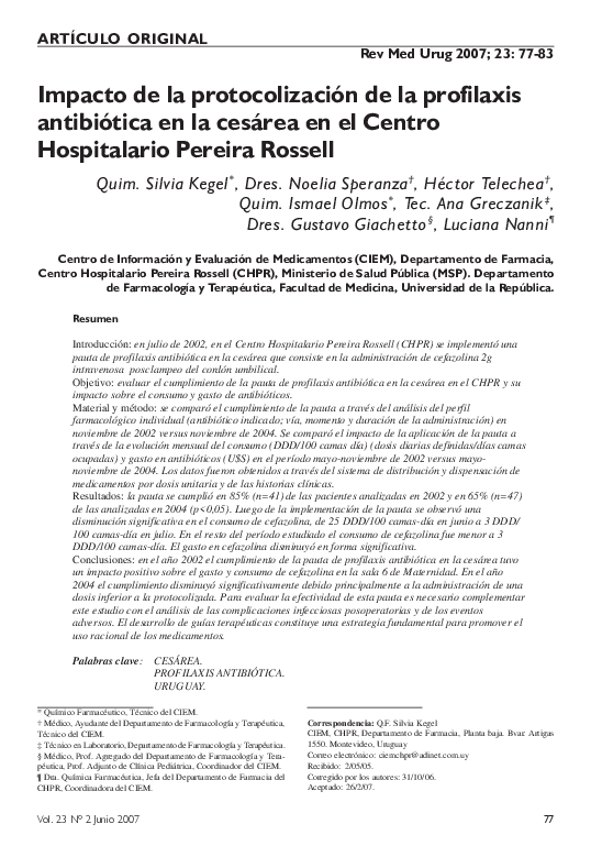 (PDF) Impacto de la protocolizaci n de la profilaxis antibi tica en la ces rea en el Centro