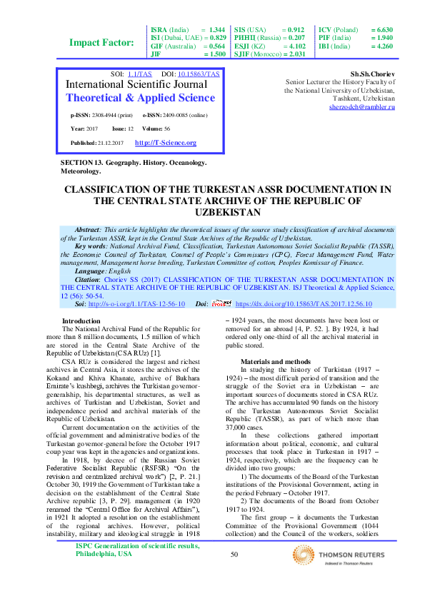 (PDF) Classification of the Turkestan Assr Documentation in the Central ...