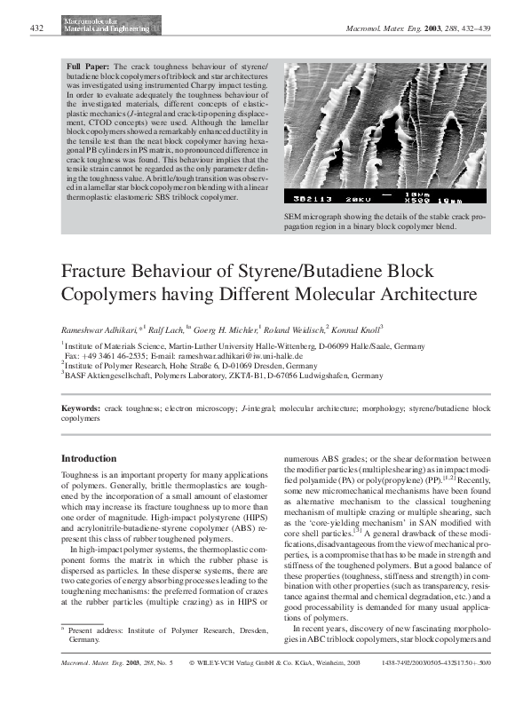 (PDF) Fracture Behaviour of Styrene/Butadiene Block Copolymers having Different Molecular ...