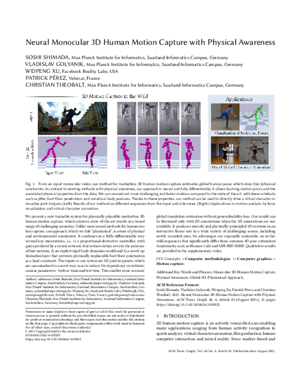 (PDF) Neural monocular 3D human motion capture with physical awareness
