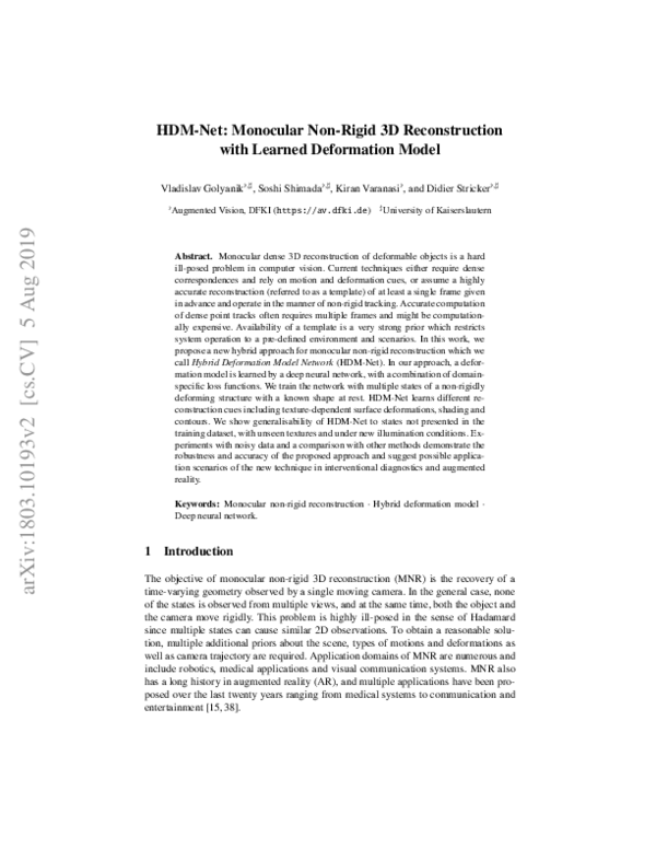 (PDF) HDM-Net: Monocular Non-rigid 3D Reconstruction with Learned Deformation Model