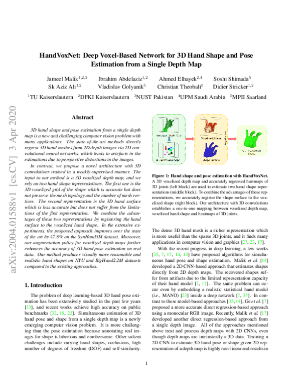 (PDF) HandVoxNet: Deep Voxel-Based Network for 3D Hand Shape and Pose Estimation From a Single ...
