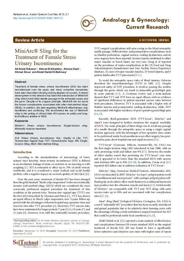 (PDF) MiniArc® Sling for the Treatment of Female Stress Urinary ...