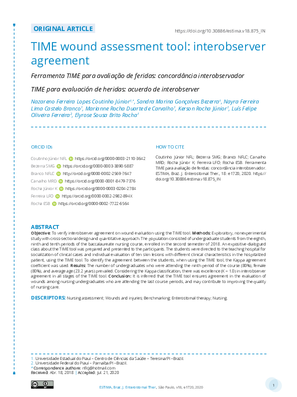 (PDF) TIME wound assessment tool: interobserver agreement Ferramenta ...