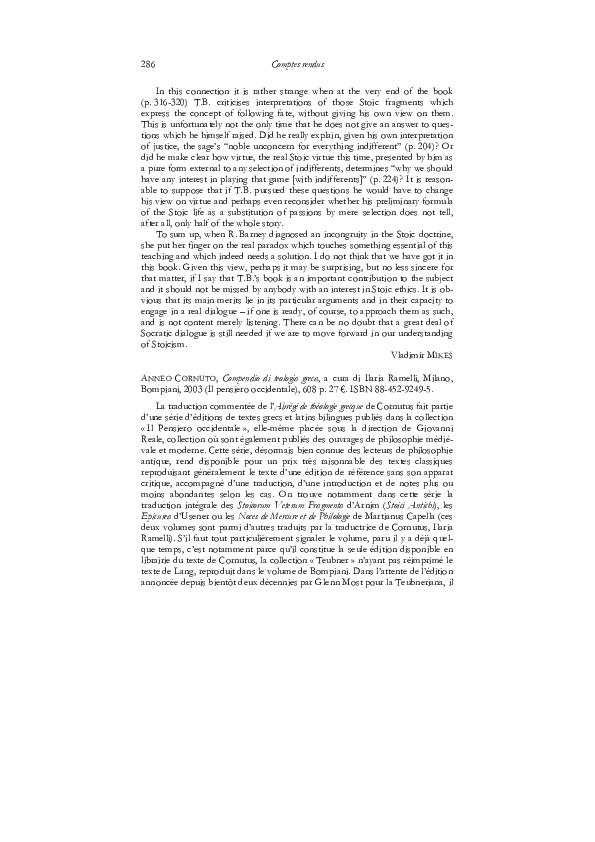 (PDF) Anneo Cornuto, Compendio di teologia greca, a cura di Ilaria Ramelli