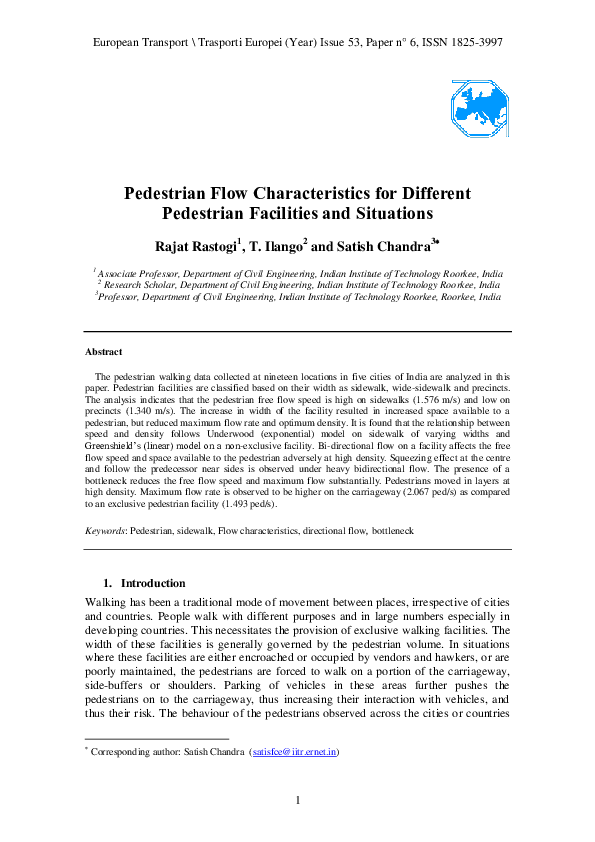 (PDF) Pedestrian flow characteristics for different pedestrian facilities and situations