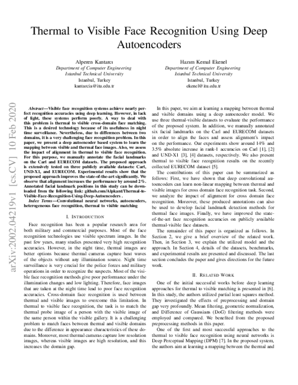 Pdf Thermal To Visible Face Recognition Using Deep Autoencoders