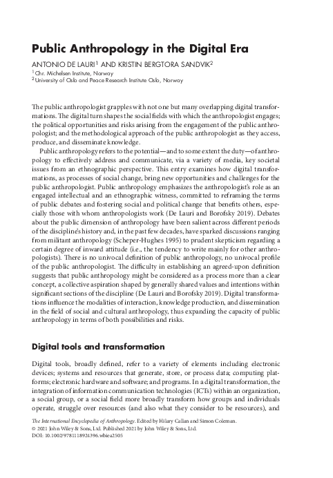 (PDF) Public Anthropology in the Digital Era