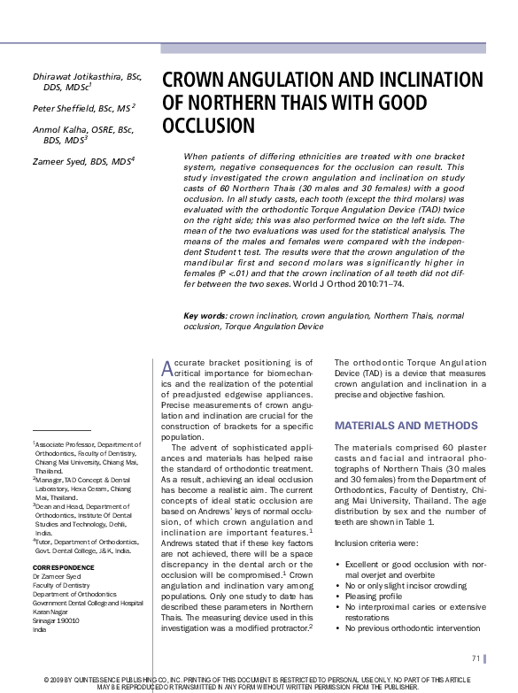 (PDF) Crown angulation and inclination of Northern Thais with good ...
