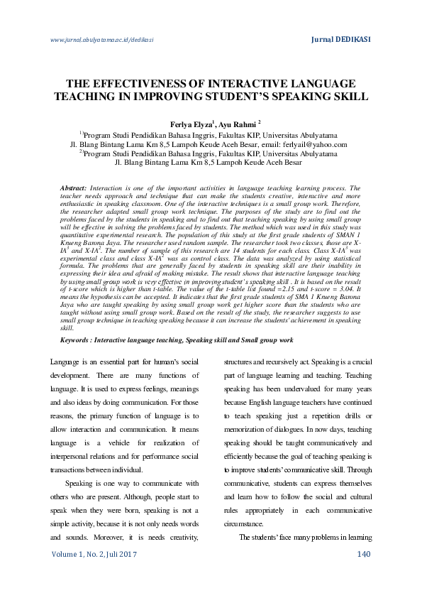(PDF) The Effectiveness of Interactive Language Teaching in Improving ...
