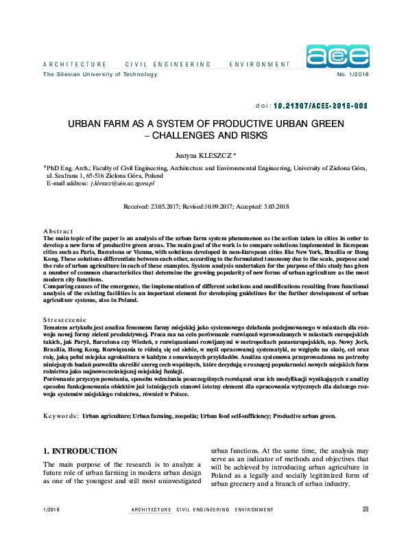 (PDF) Urban Farm as a System of Productive Urban Green – Challenges and ...