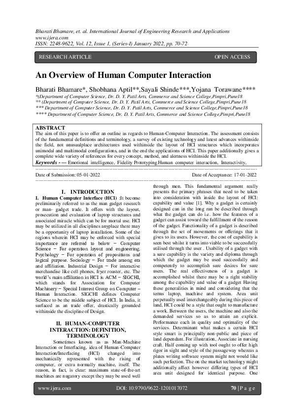 (PDF) An Overview of Human Computer Interaction