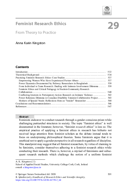 (PDF) Feminist Research Ethics: From theory to practice