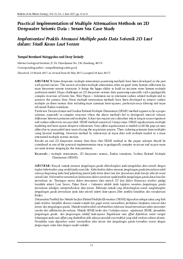 (PDF) Practical Implementation of Multiple Attenuation Methods on 2D Deepwater Seismic Data ...