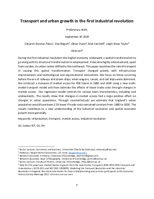 (PDF) Transport and urban growth in the first industrial revolution