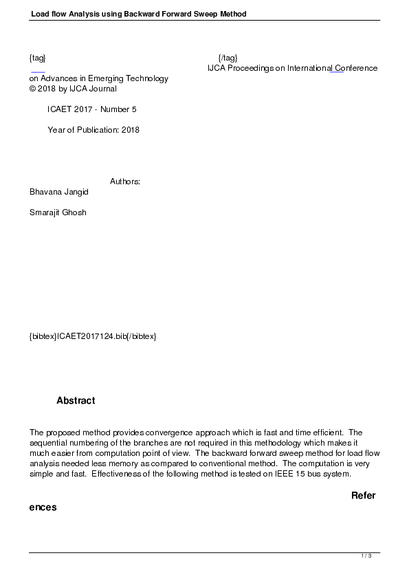 Pdf Load Flow Analysis Using Backward Forward Sweep Method