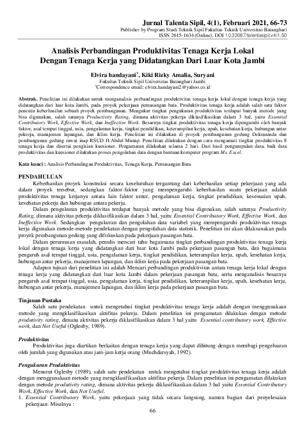 (PDF) Analisis Perbandingan Produktivitas Tenaga Kerja Terhadap Analisa ...