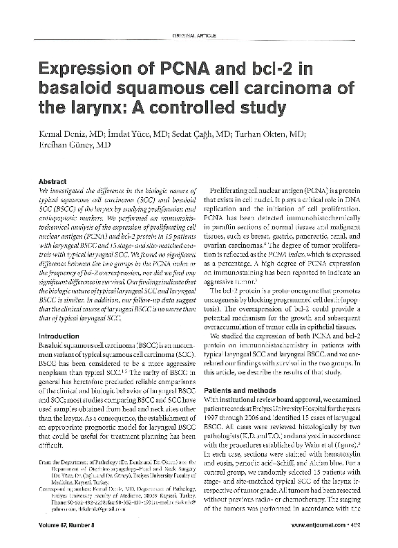 (PDF) Expression of PCNA and bcl-2 in basaloid squamous cell carcinoma ...