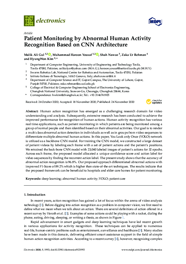 Pdf Patient Monitoring By Abnormal Human Activity Recognition Based On Cnn Architecture