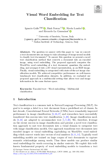 (PDF) Visual Word Embedding for Text Classification