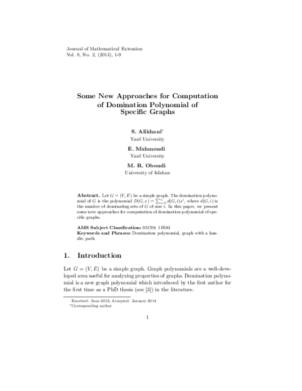 (PDF) Some New Approaches for Computation of Domination Polynomial of Specific Graphs