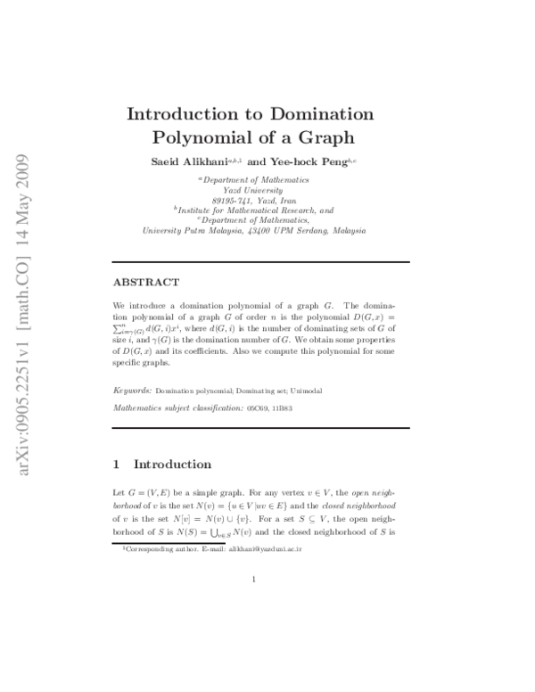 (PDF) Introduction to Domination Polynomial of a Graph